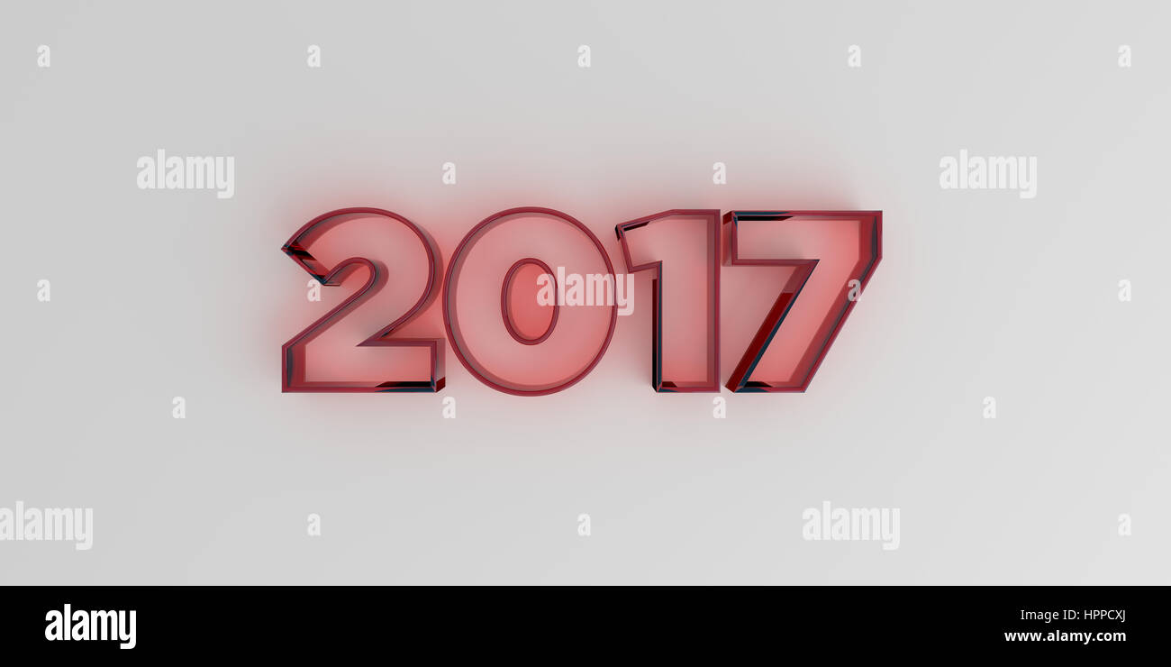2017 - Red glass text on white background - 3D rendered royalty free ...