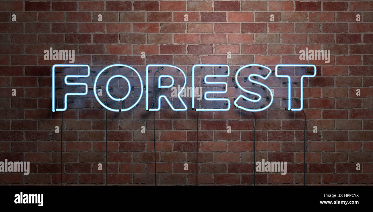 FOREST - fluorescent Neon tube Sign on brickwork - Front view - 3D ...