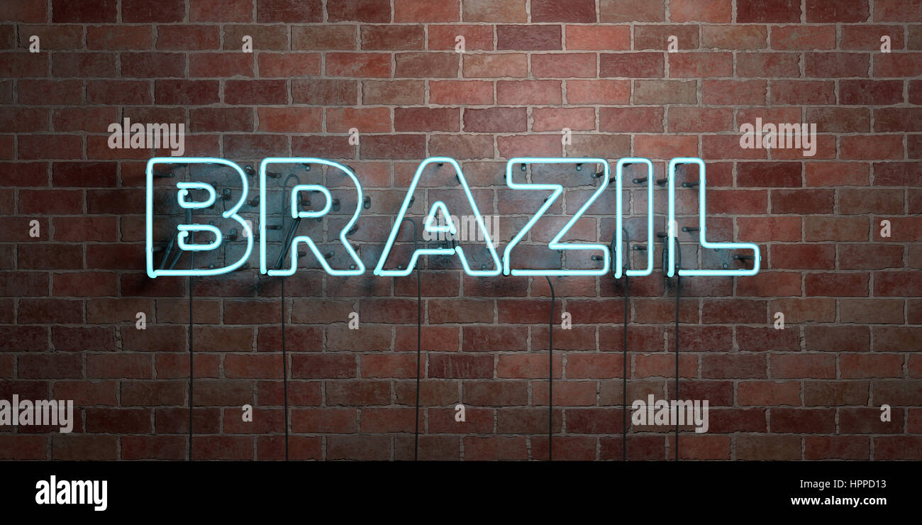 BRAZIL - fluorescent Neon tube Sign on brickwork - Front view - 3D ...