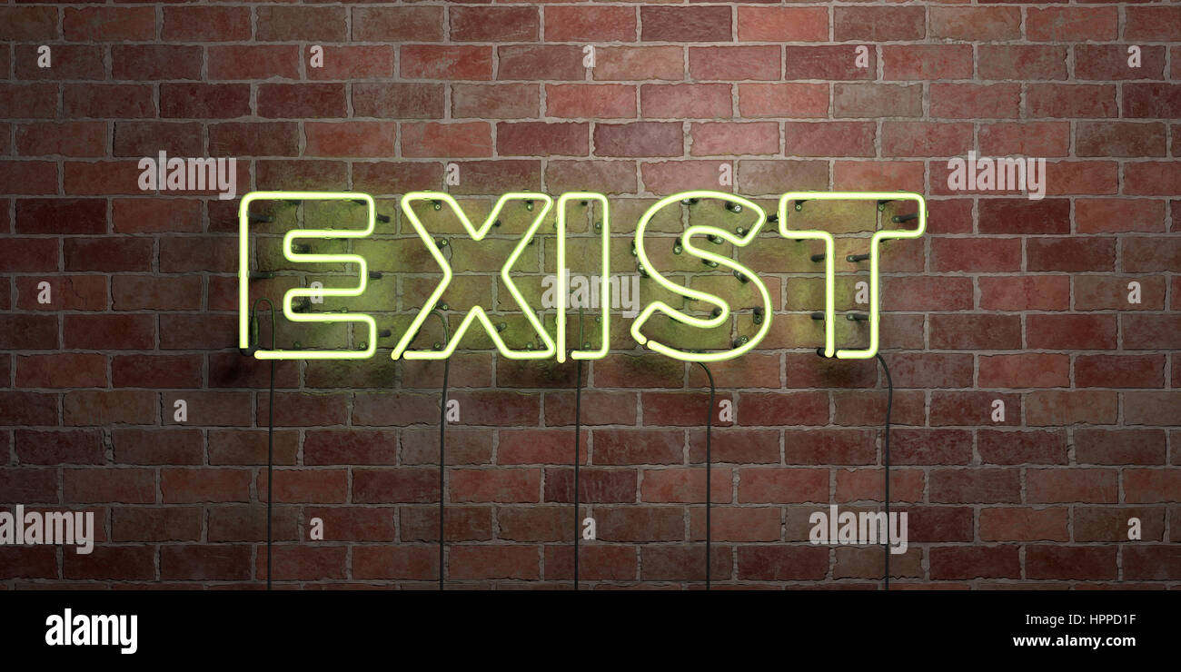 EXIST - fluorescent Neon tube Sign on brickwork - Front view - 3D ...
