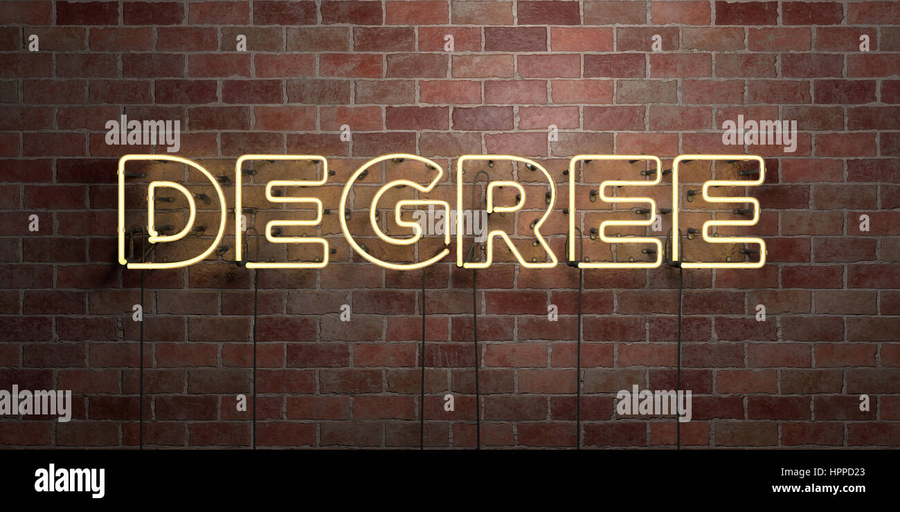 DEGREE - fluorescent Neon tube Sign on brickwork - Front view - 3D ...