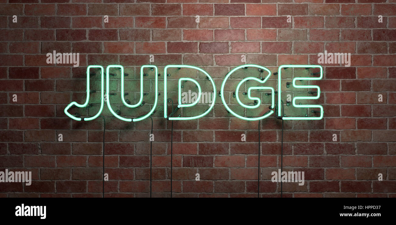 JUDGE - fluorescent Neon tube Sign on brickwork - Front view - 3D ...