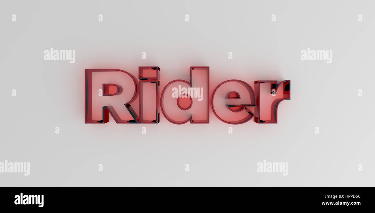 Rider - Red glass text on white background - 3D rendered royalty free ...
