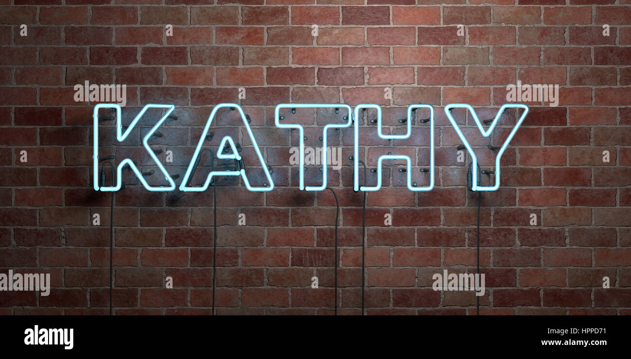KATHY - fluorescent Neon tube Sign on brickwork - Front view - 3D ...