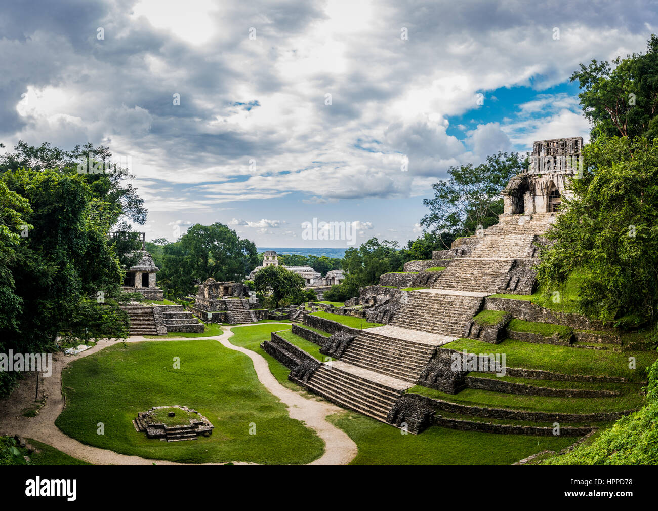 Temples of the Cross Group at mayan ruins of Palenque - Chiapas, Mexico ...