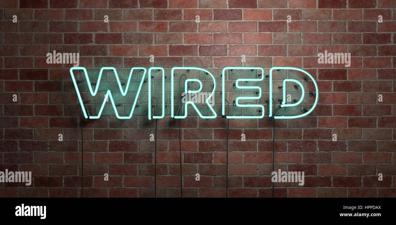 WIRED - fluorescent Neon tube Sign on brickwork - Front view - 3D ...