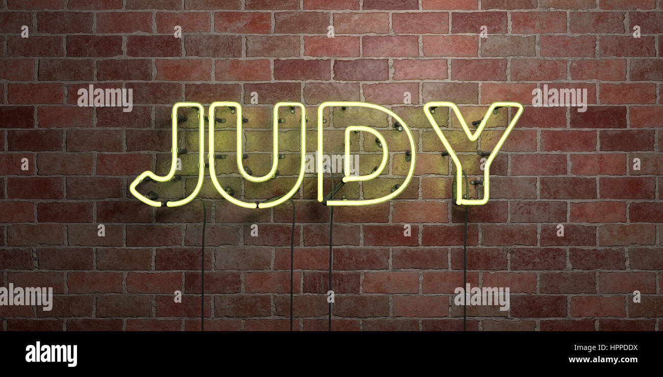 JUDY - fluorescent Neon tube Sign on brickwork - Front view - 3D ...