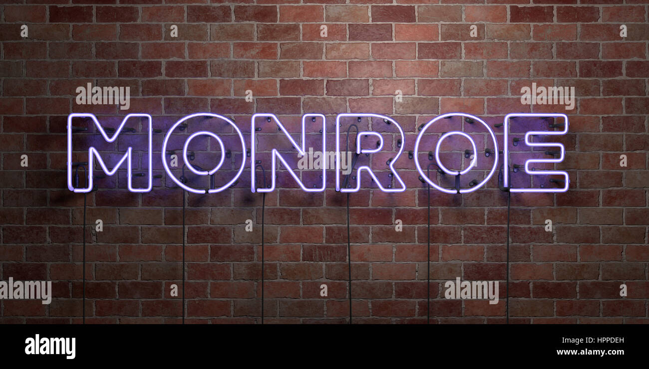 MONROE - fluorescent Neon tube Sign on brickwork - Front view - 3D ...