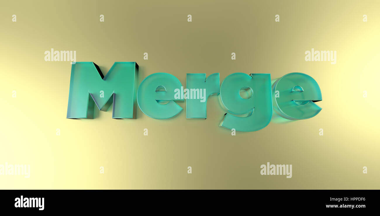 Merge - colorful glass text on vibrant background - 3D rendered royalty ...