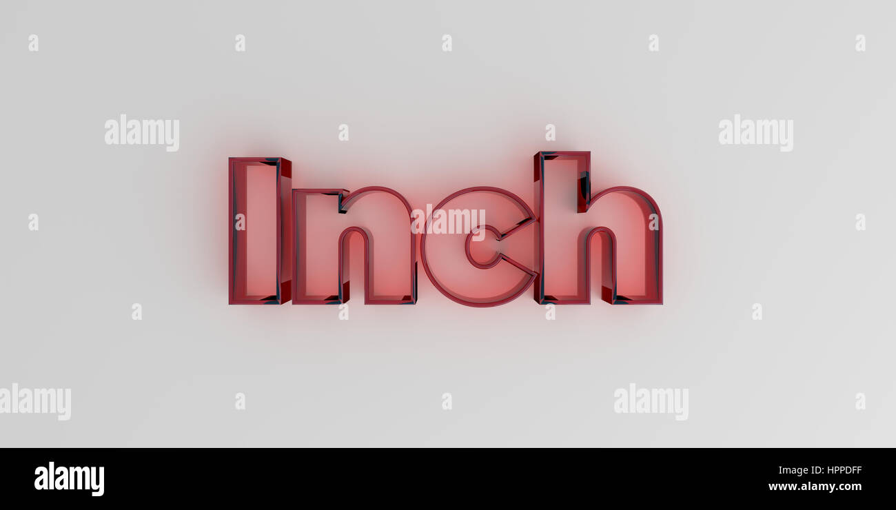 Inch - Red glass text on white background - 3D rendered royalty free ...