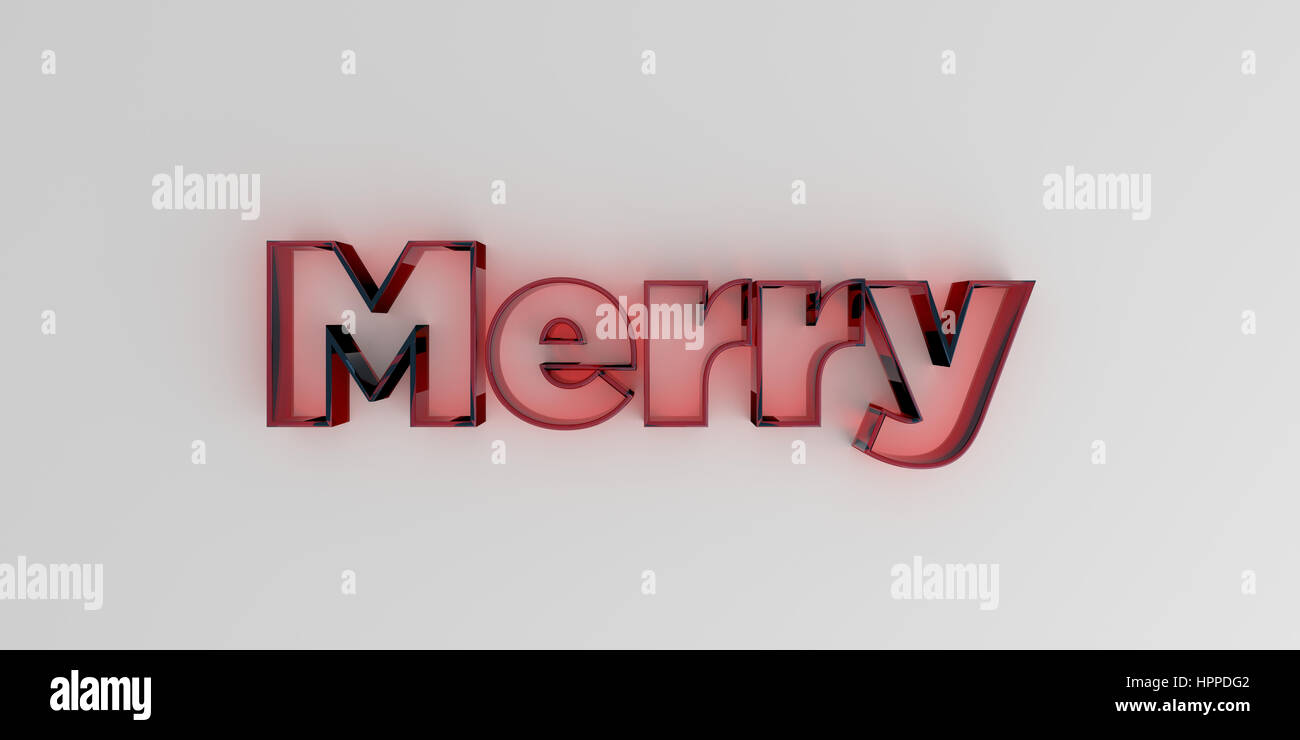 Merry - Red glass text on white background - 3D rendered royalty free ...