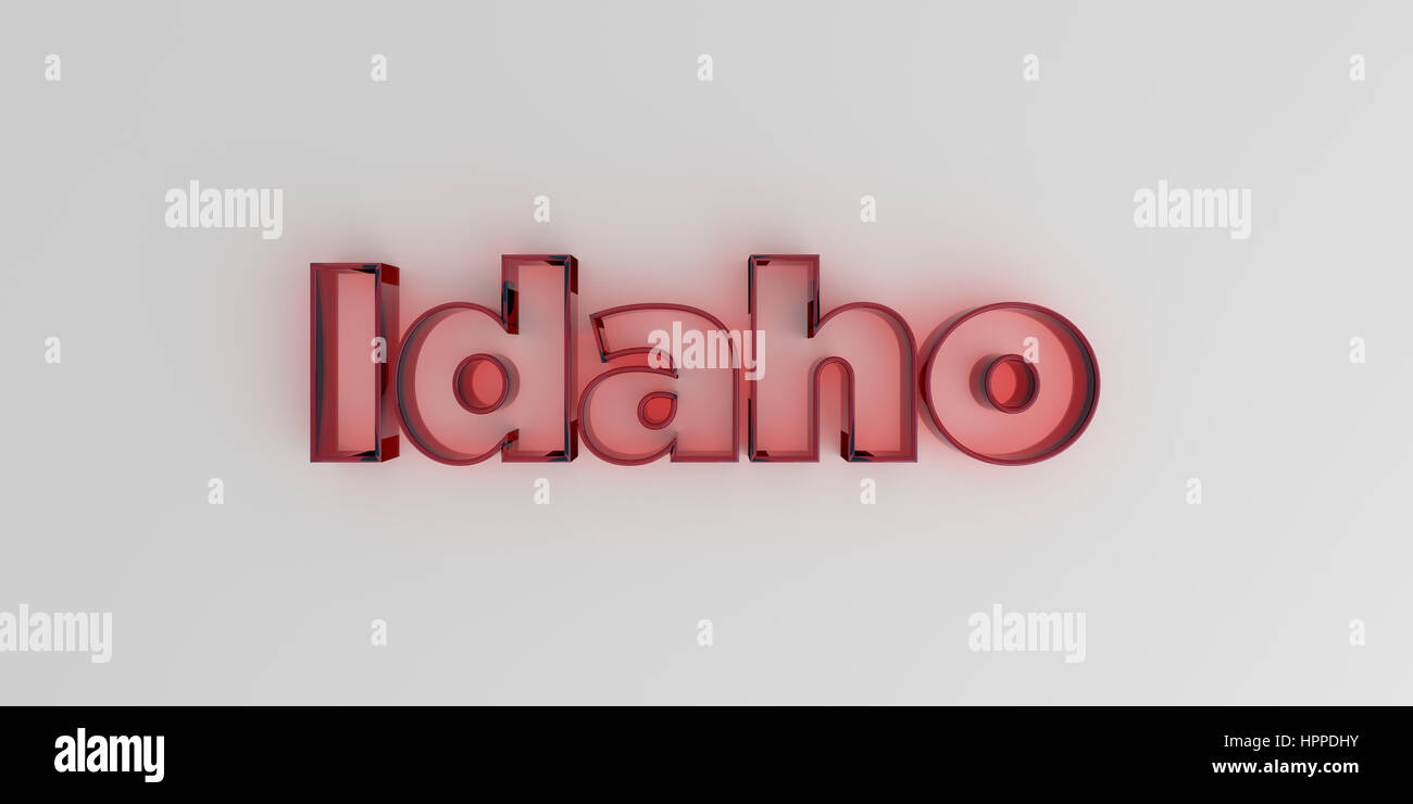 Idaho - Red glass text on white background - 3D rendered royalty free ...