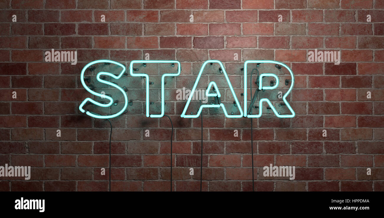 STAR - fluorescent Neon tube Sign on brickwork - Front view - 3D ...