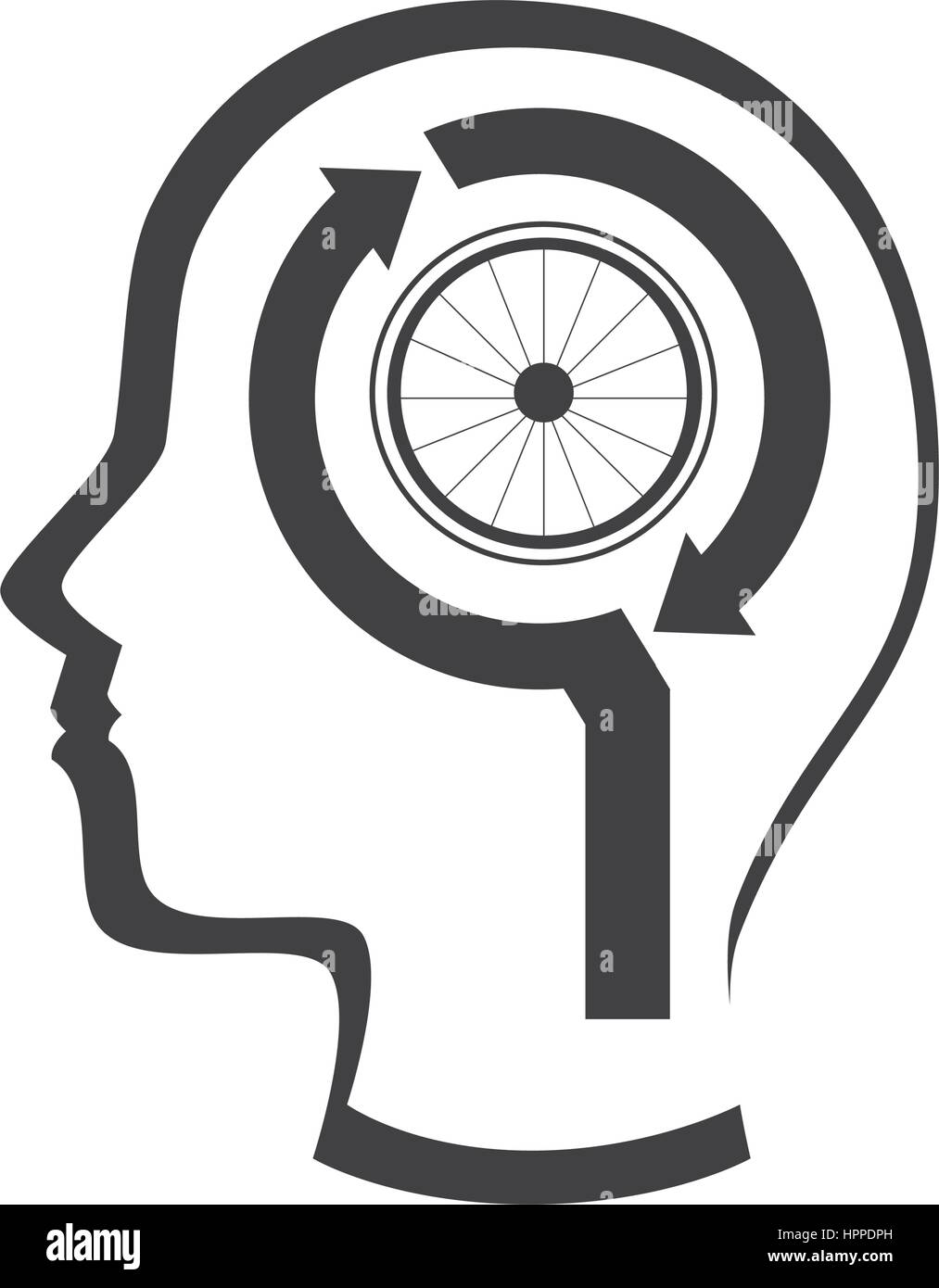 profile human with bicycle wheel emblem icon Stock Vector Image & Art ...