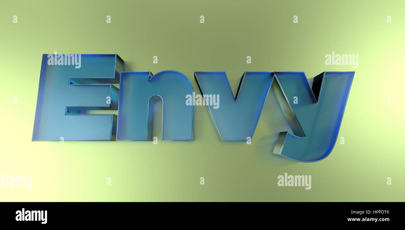 Envy - colorful glass text on vibrant background - 3D rendered royalty ...