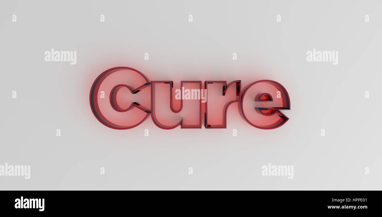 Cure - Red glass text on white background - 3D rendered royalty free ...