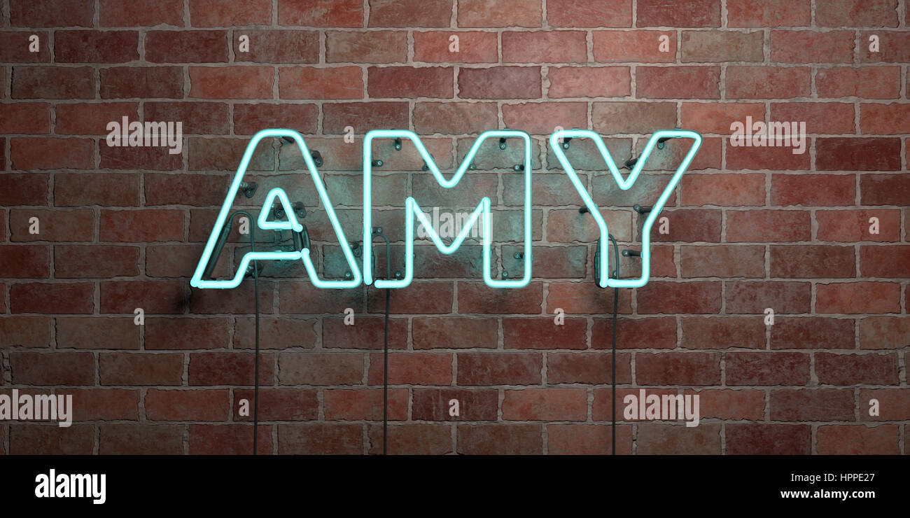 AMY - fluorescent Neon tube Sign on brickwork - Front view - 3D ...