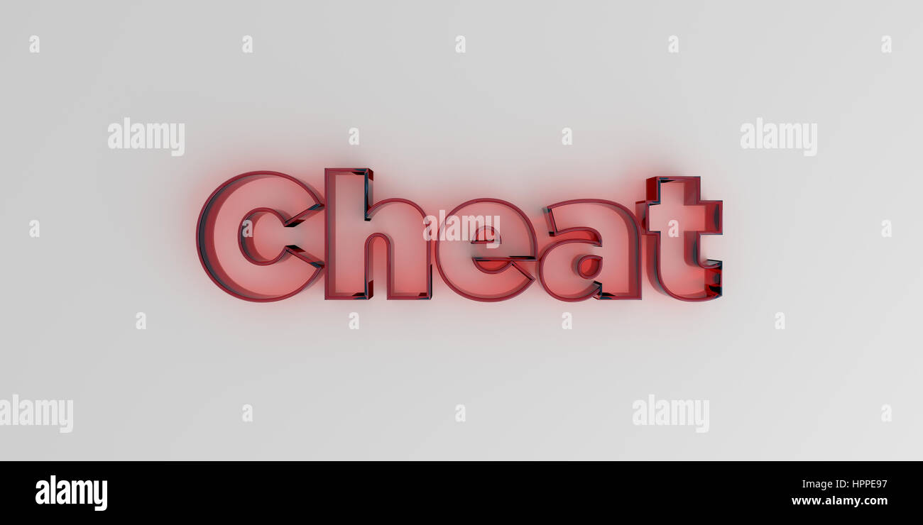 Cheat - Red glass text on white background - 3D rendered royalty free ...