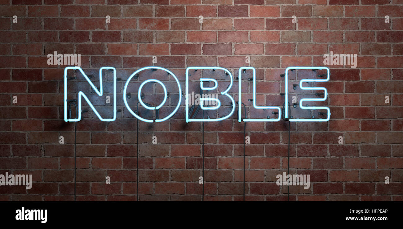 NOBLE - fluorescent Neon tube Sign on brickwork - Front view - 3D ...