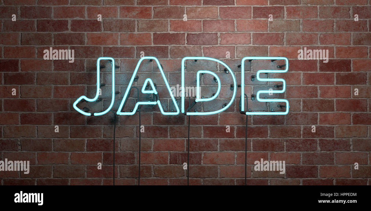 JADE - fluorescent Neon tube Sign on brickwork - Front view - 3D ...