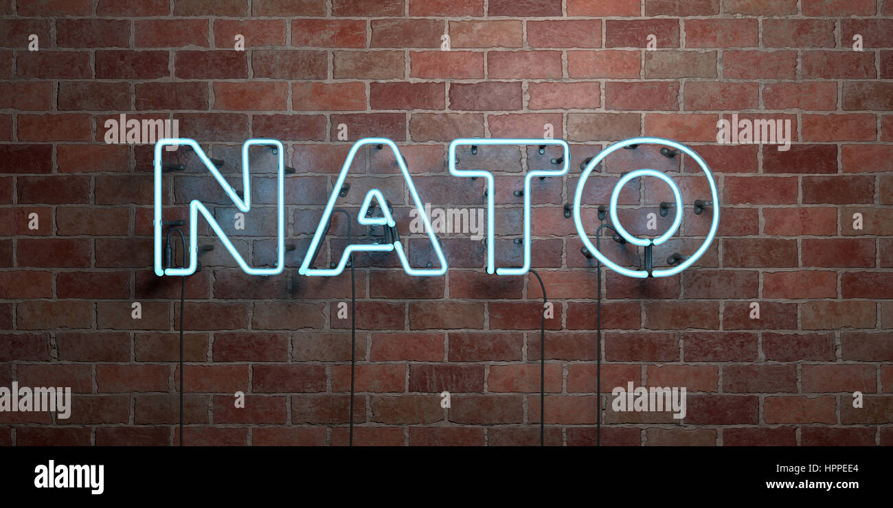 NATO - fluorescent Neon tube Sign on brickwork - Front view - 3D ...
