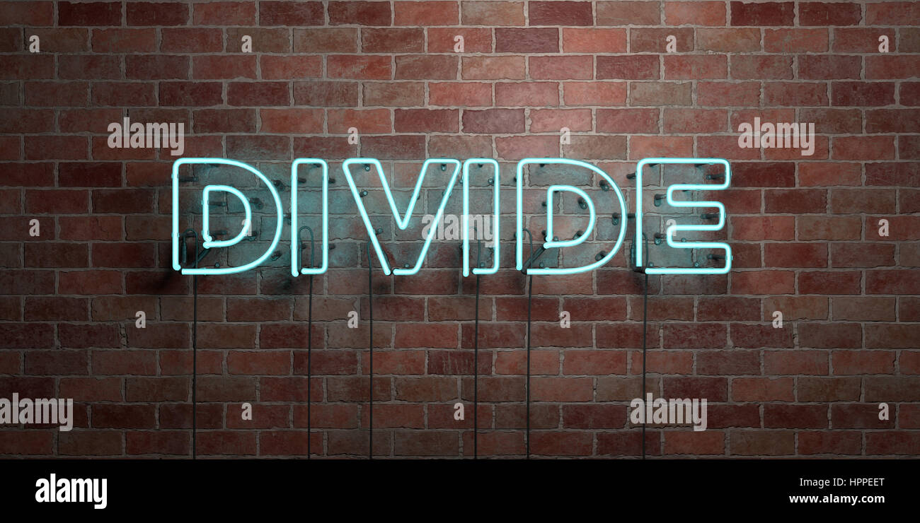 DIVIDE - fluorescent Neon tube Sign on brickwork - Front view - 3D ...