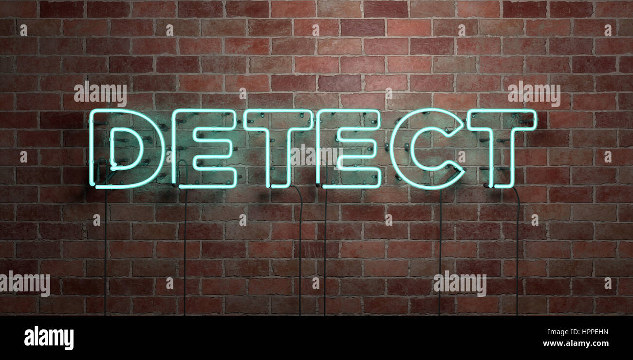 DETECT - fluorescent Neon tube Sign on brickwork - Front view - 3D ...