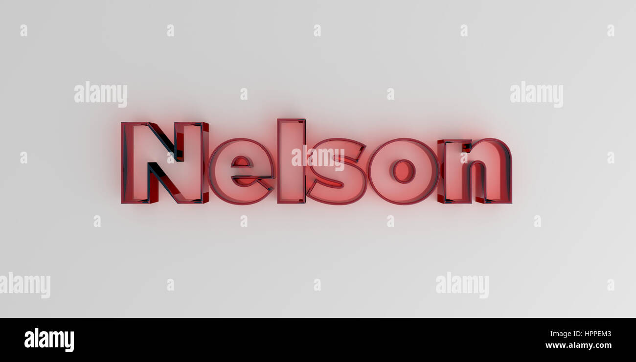 Nelson - Red glass text on white background - 3D rendered royalty free ...