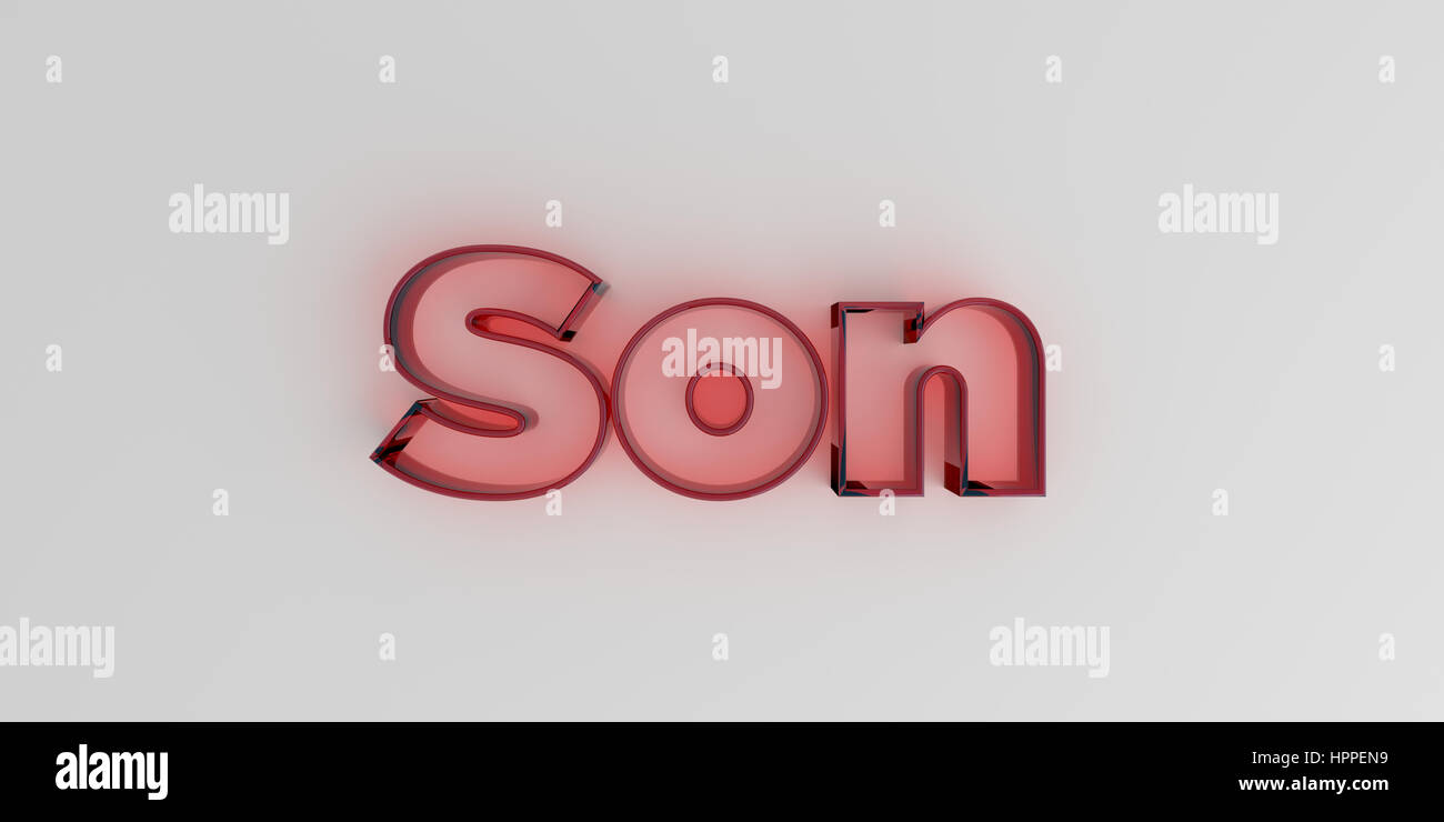Son - Red glass text on white background - 3D rendered royalty free ...
