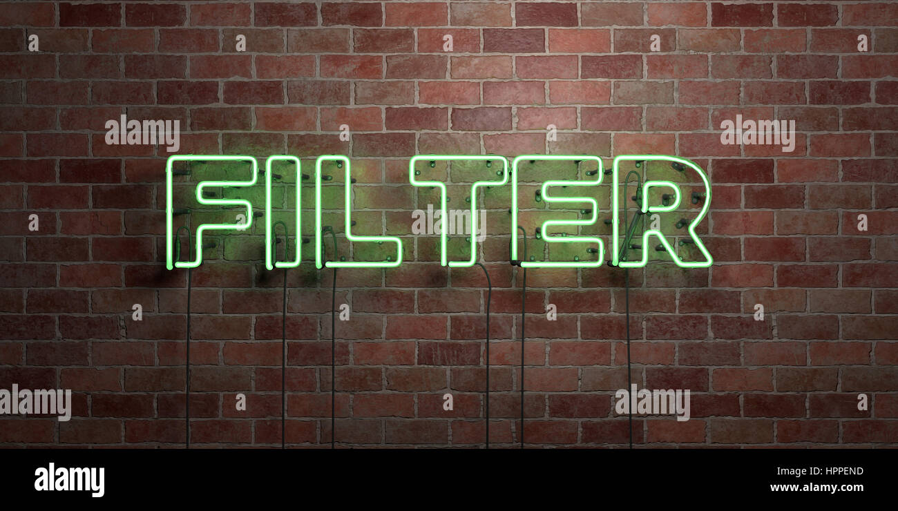 FILTER - fluorescent Neon tube Sign on brickwork - Front view - 3D ...