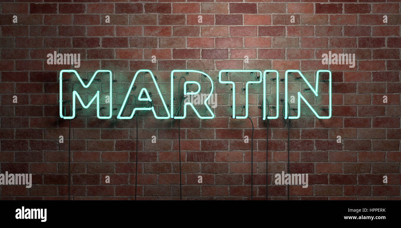 MARTIN - fluorescent Neon tube Sign on brickwork - Front view - 3D ...