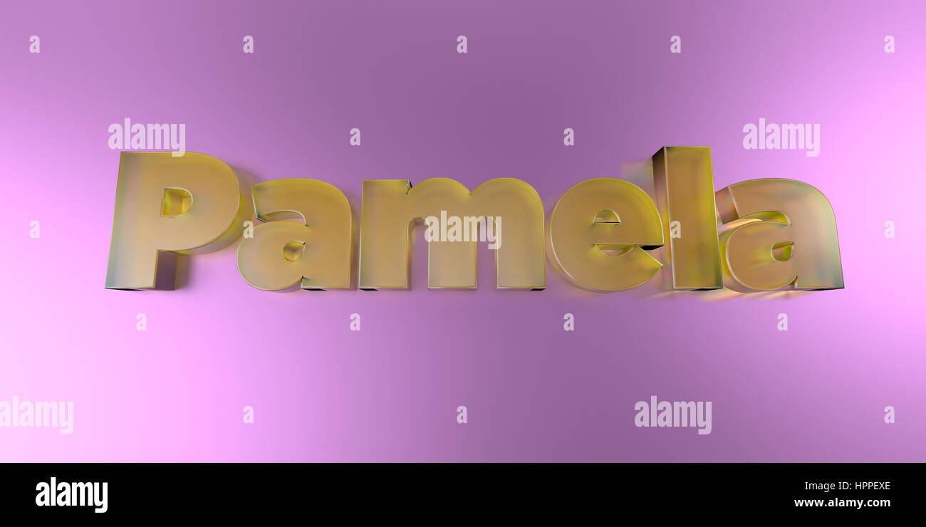 Pamela - colorful glass text on vibrant background - 3D rendered ...