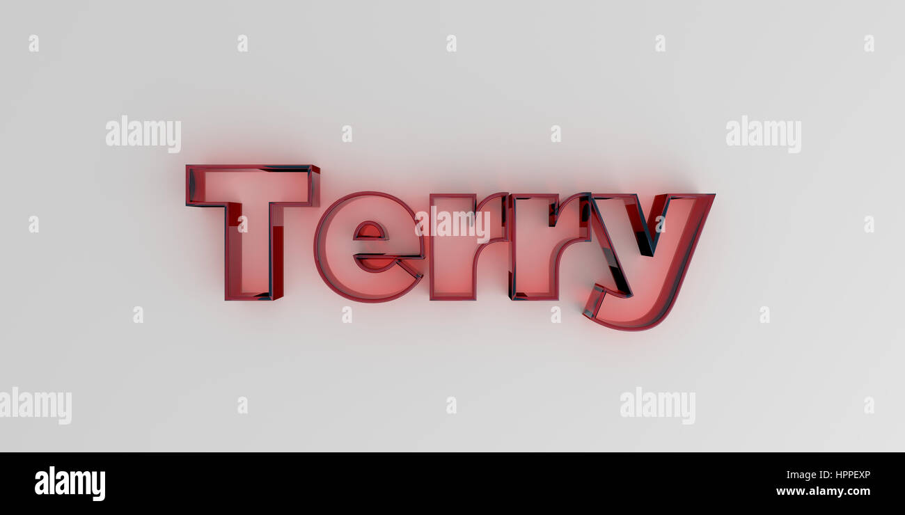 Terry - Red glass text on white background - 3D rendered royalty free ...