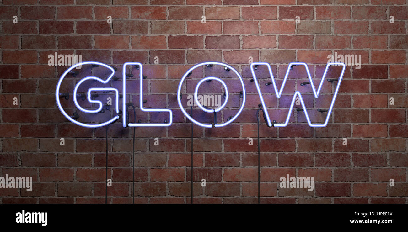 GLOW - fluorescent Neon tube Sign on brickwork - Front view - 3D ...