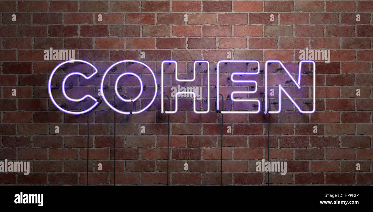 COHEN - fluorescent Neon tube Sign on brickwork - Front view - 3D ...