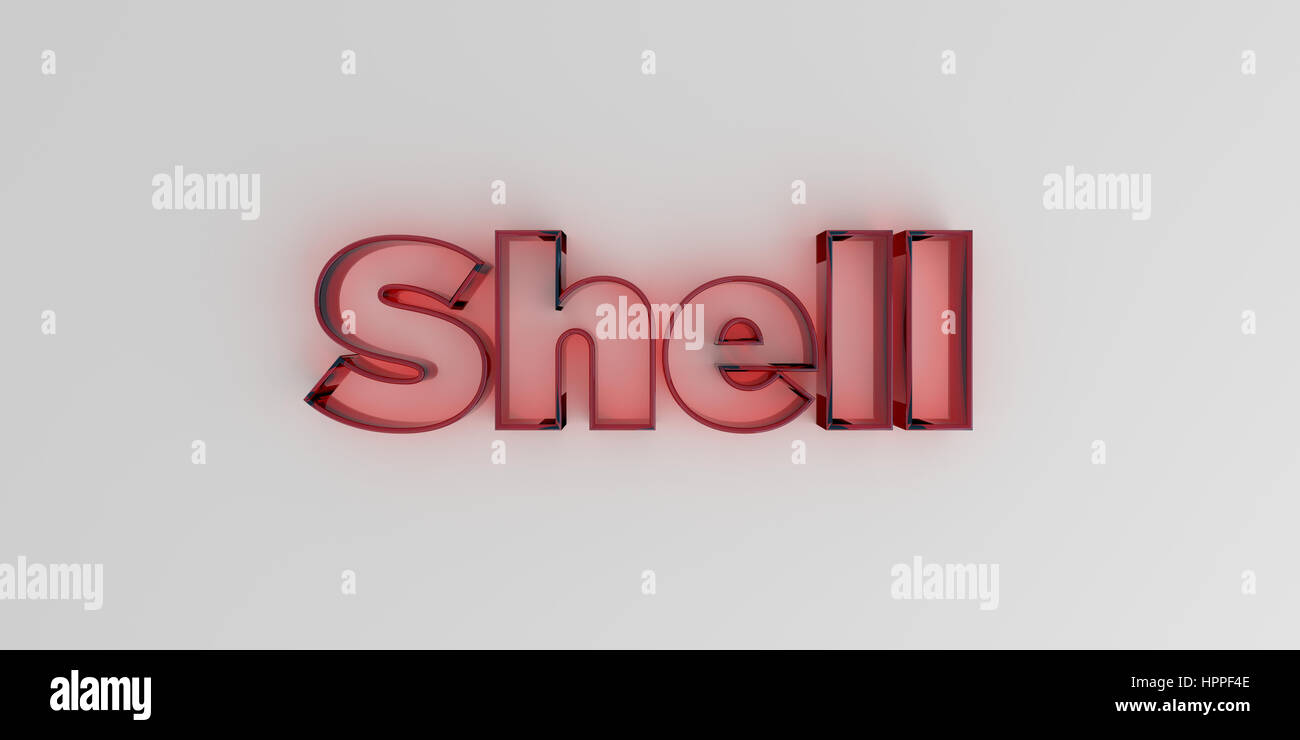 Shell - Red glass text on white background - 3D rendered royalty free ...