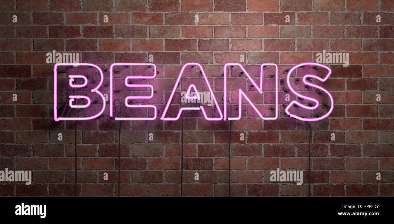 BEANS - fluorescent Neon tube Sign on brickwork - Front view - 3D ...