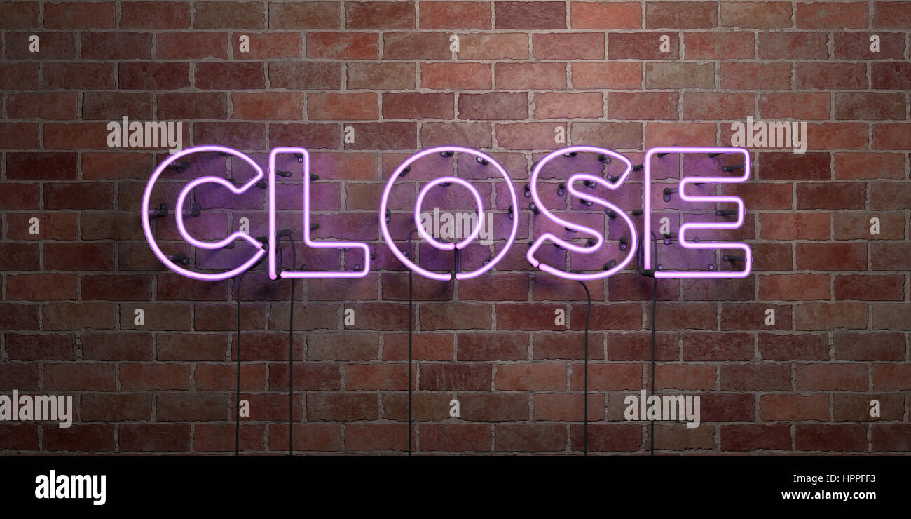 CLOSE - fluorescent Neon tube Sign on brickwork - Front view - 3D ...