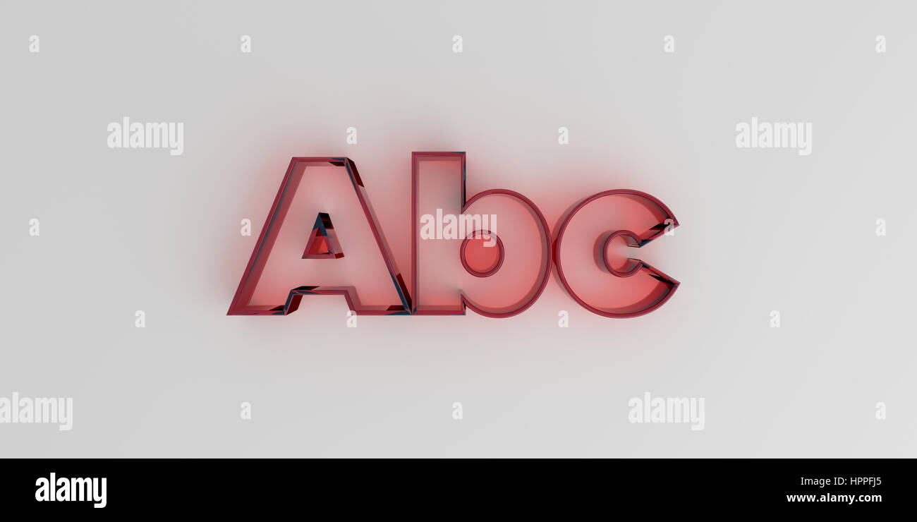 Abc - Red glass text on white background - 3D rendered royalty free ...