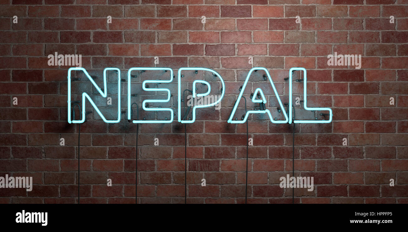 NEPAL - fluorescent Neon tube Sign on brickwork - Front view - 3D ...
