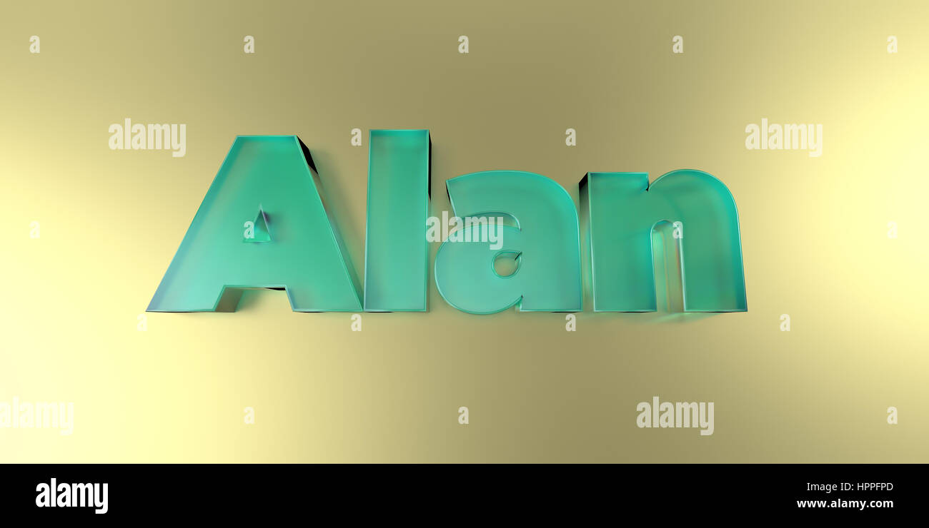 Alan - colorful glass text on vibrant background - 3D rendered royalty ...