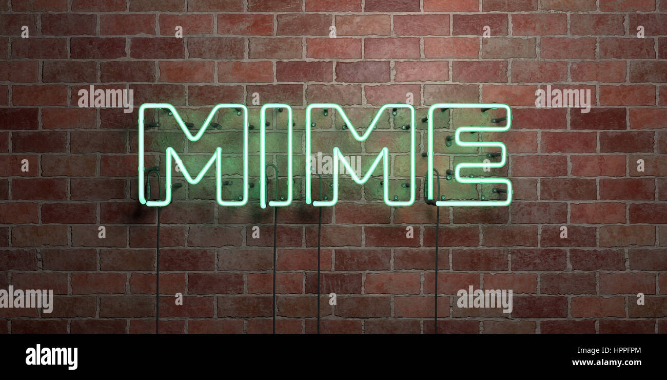 MIME - fluorescent Neon tube Sign on brickwork - Front view - 3D ...