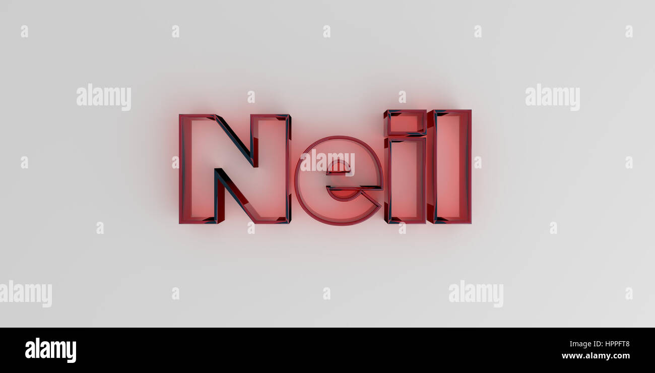 Neil - Red glass text on white background - 3D rendered royalty free ...
