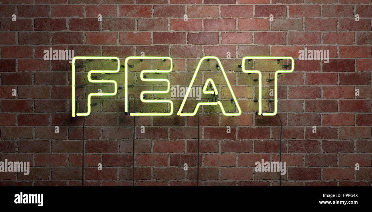 FEAT - fluorescent Neon tube Sign on brickwork - Front view - 3D ...