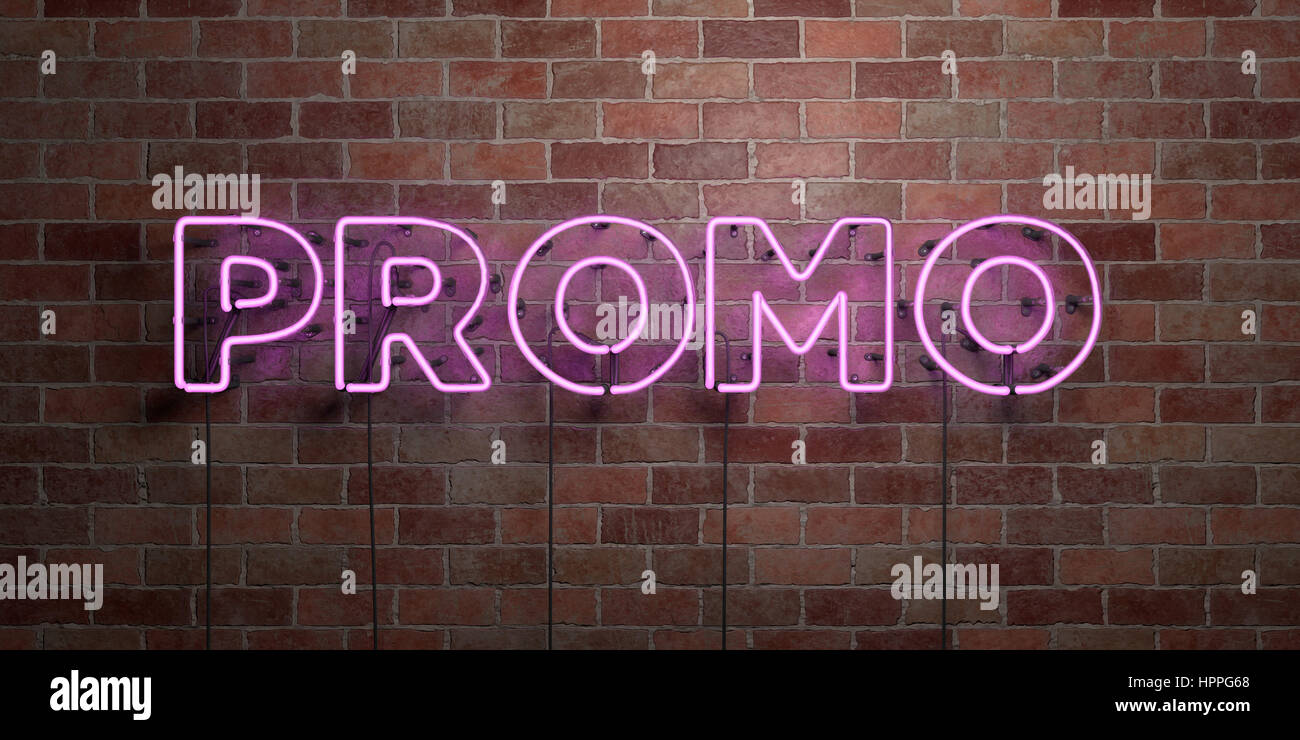 PROMO - fluorescent Neon tube Sign on brickwork - Front view - 3D ...
