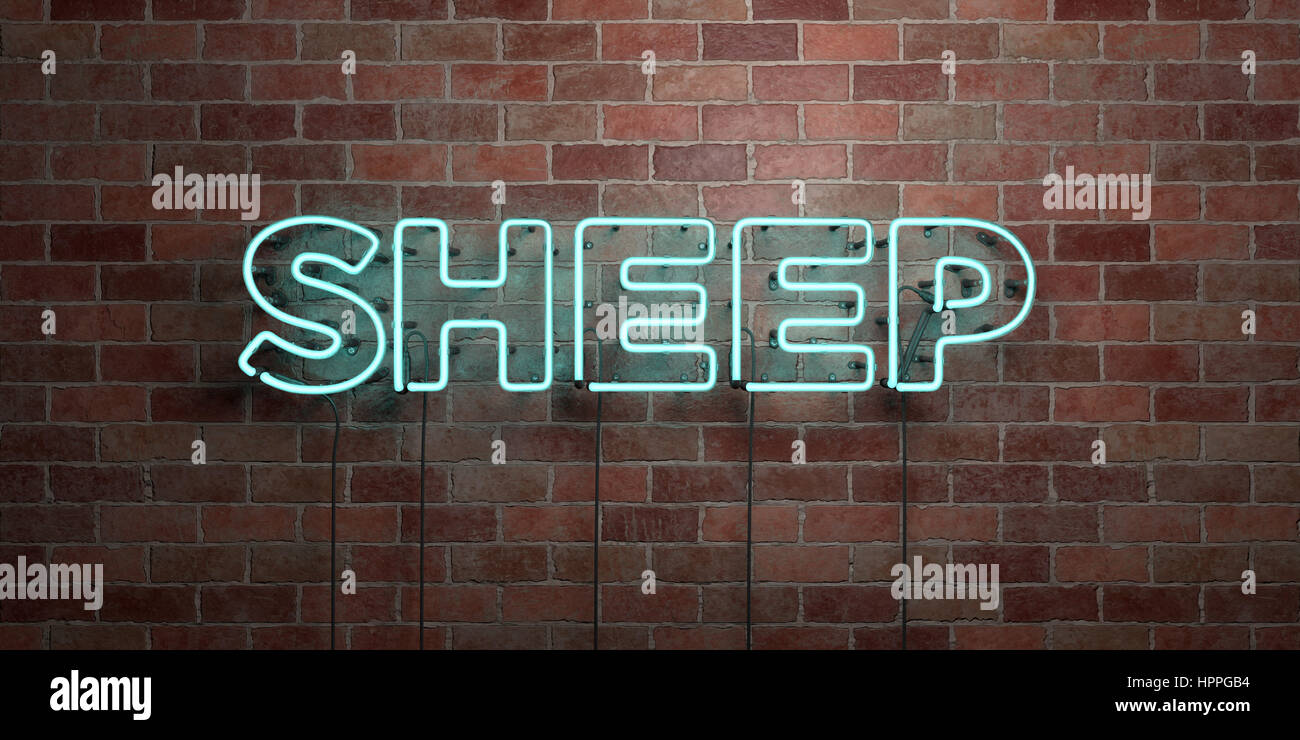 SHEEP - fluorescent Neon tube Sign on brickwork - Front view - 3D ...