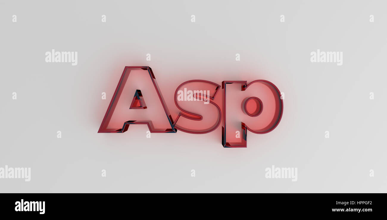 Asp - Red glass text on white background - 3D rendered royalty free ...