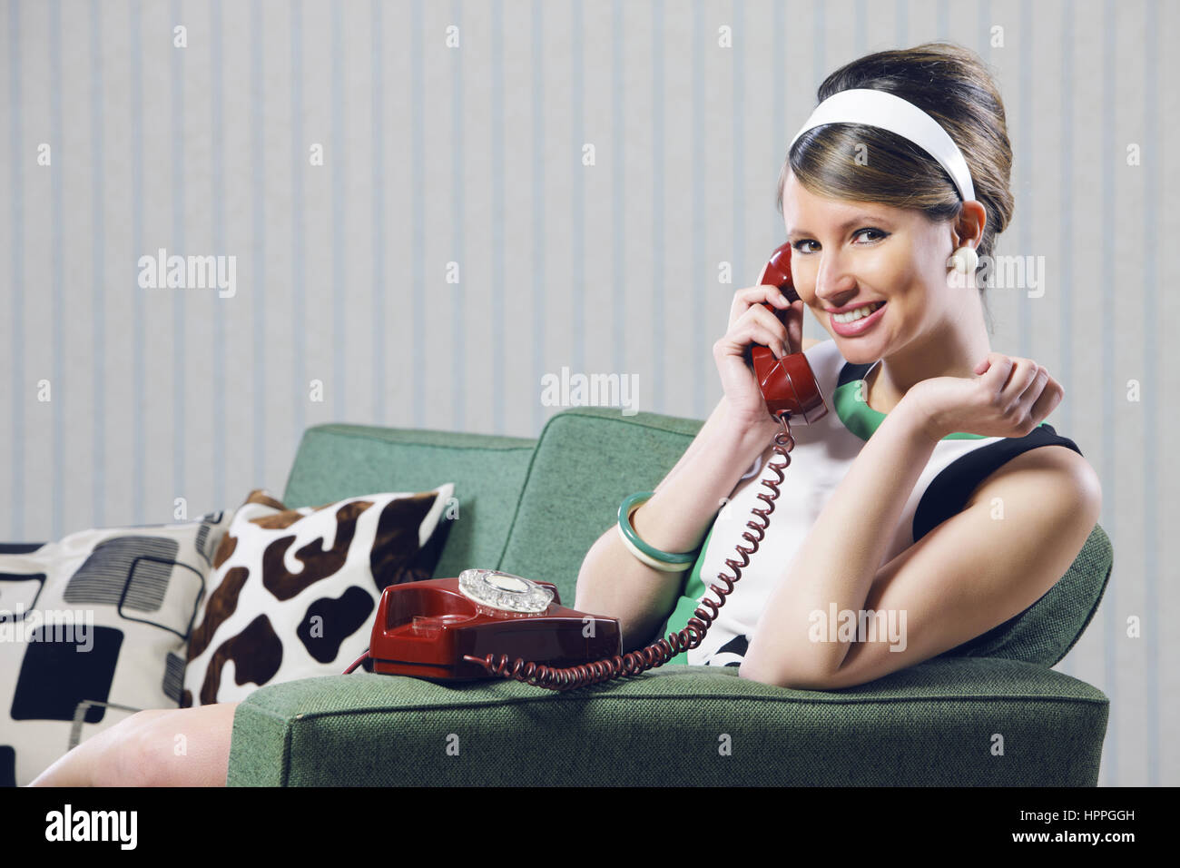 Talking happy old fashioned phone hi-res stock photography and images ...