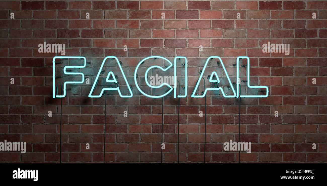 FACIAL - fluorescent Neon tube Sign on brickwork - Front view - 3D ...