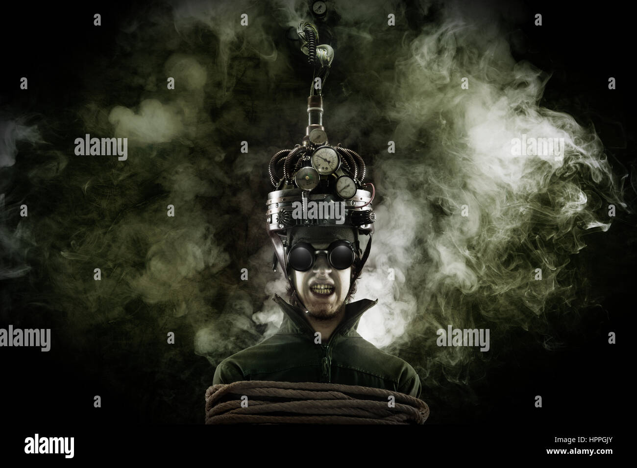 Man wearing a brain-control helmet, human brain-related experiments ...